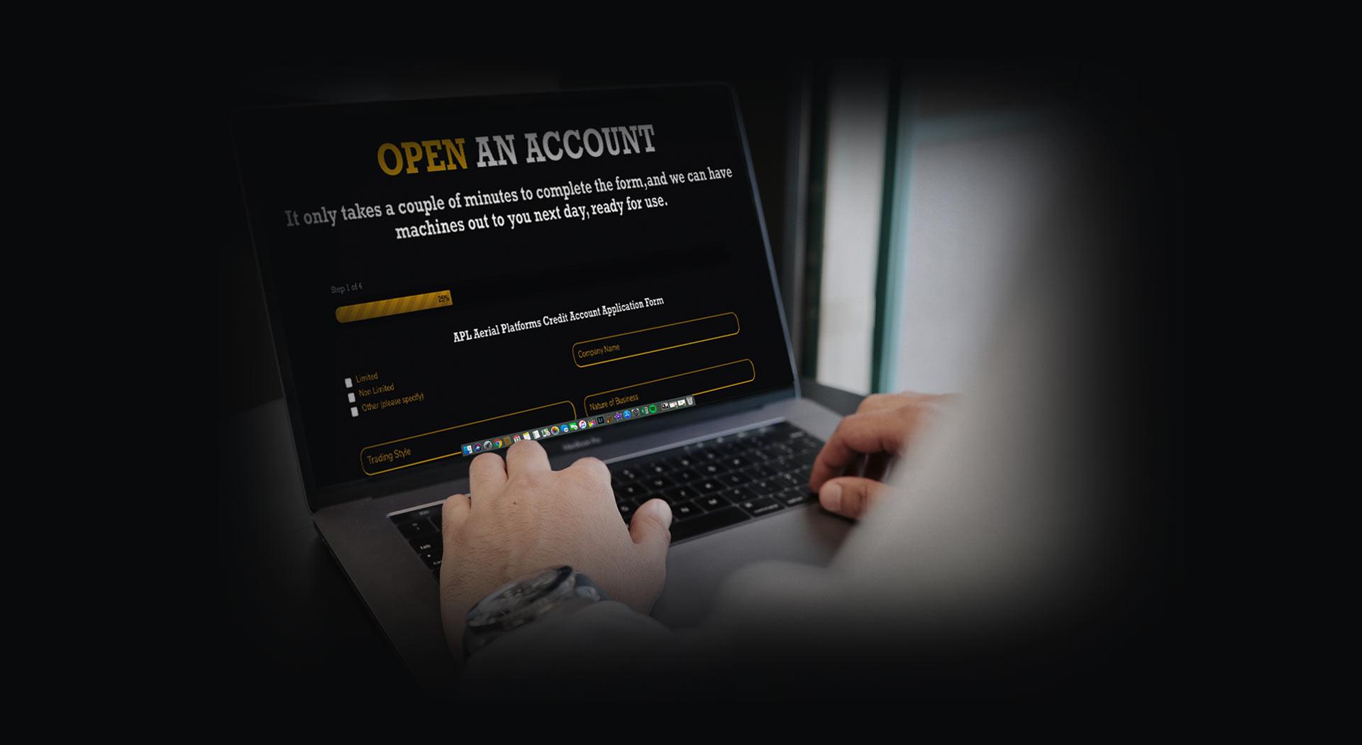 Open An Account For Machines Delivery - Aerial Platforms Ltd